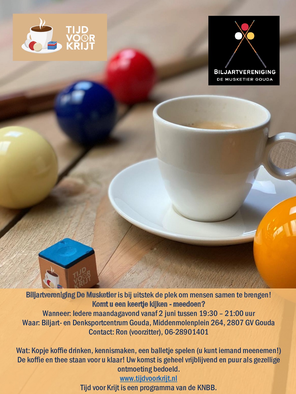 Laagdrempelig biljartproject Tijd voor Krijt van start in Gouda | Carambole